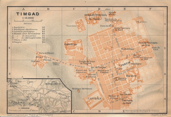 1911 Timgad Algeria Antique Map | Etsy