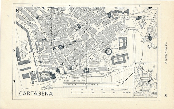 1964 Cartagena Spain Vintage Map - Etsy