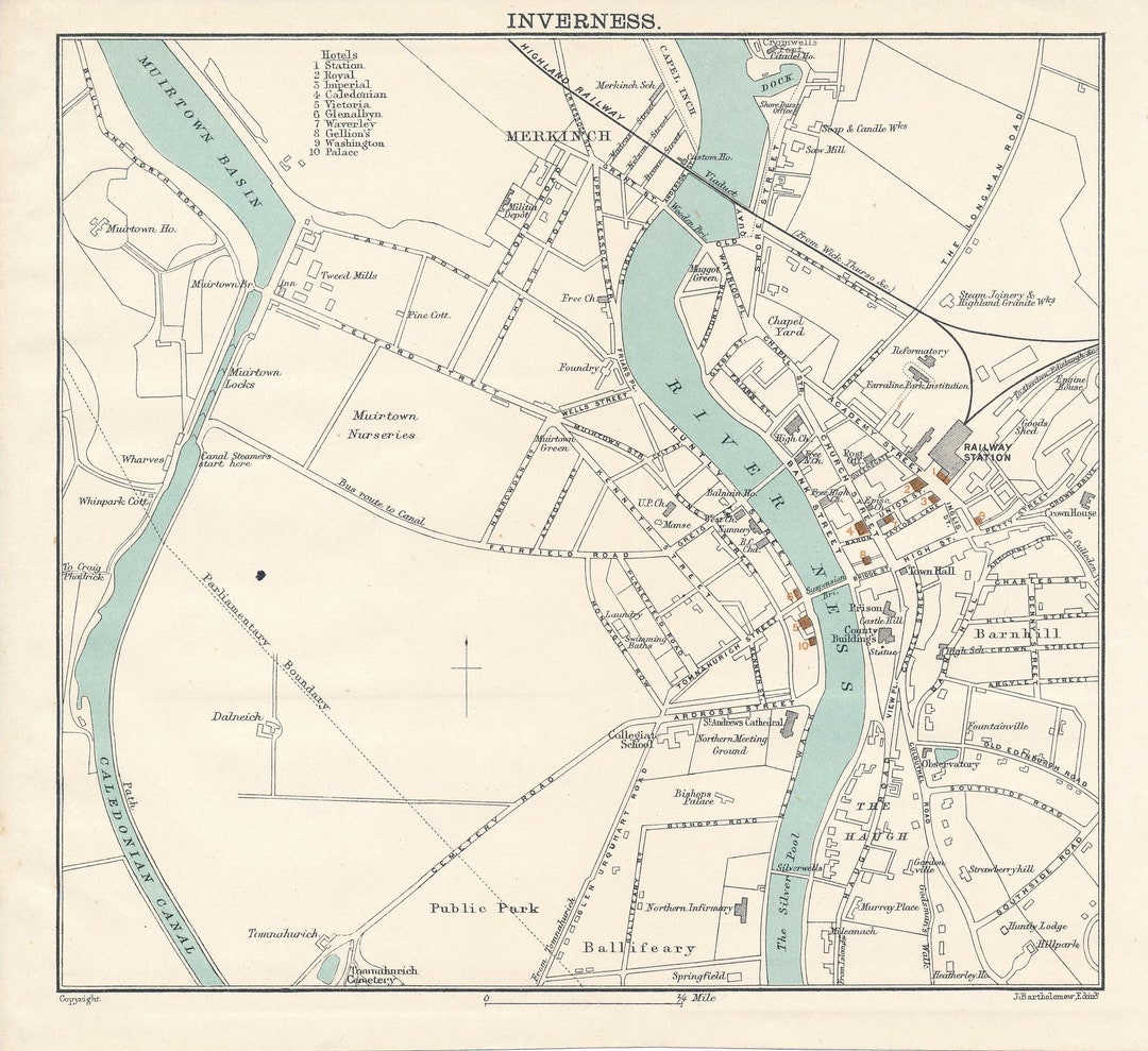 1908 Inverness Scotland Antique Map - Etsy