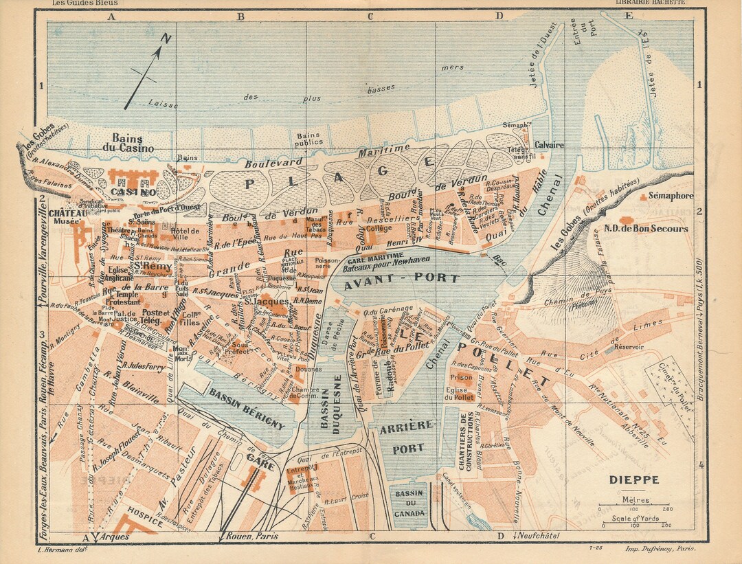 1926 Dieppe France Antique Map - Etsy