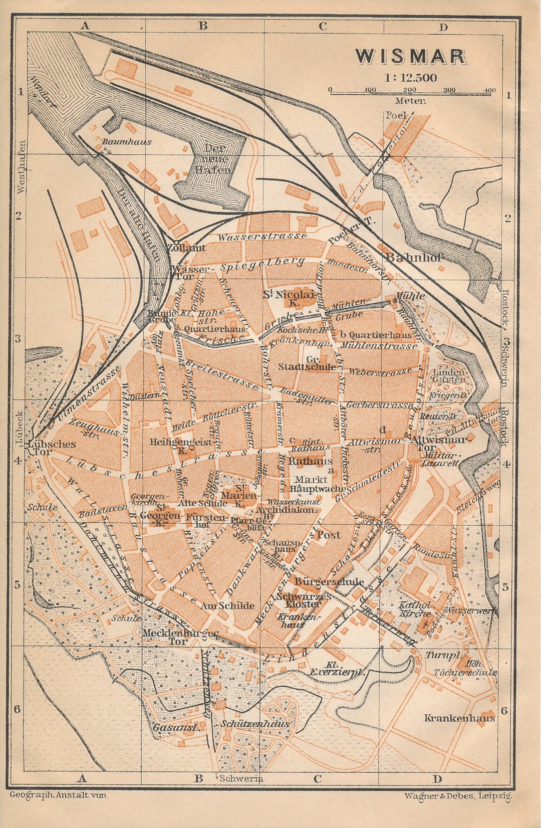 1913 Wismar Germany Antique Map - Etsy