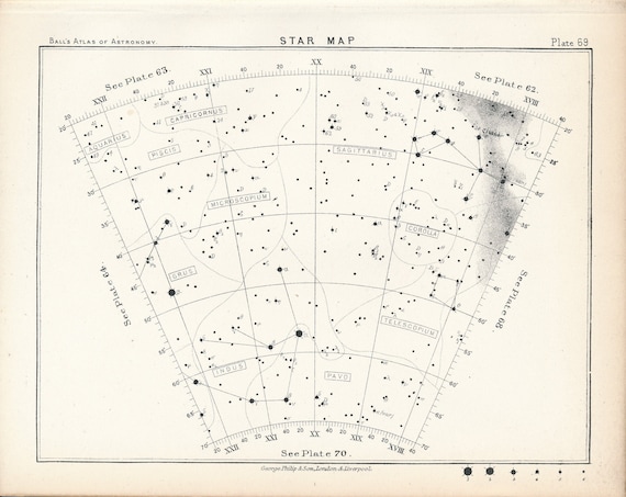 1892 Star Map Antique Astronomy Print Lithographs Prints Art ...