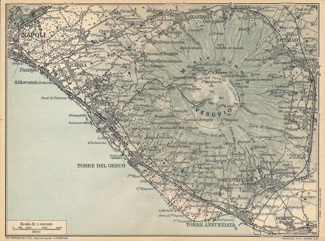 1925 Mount Vesuvius Italy Antique Map - Etsy