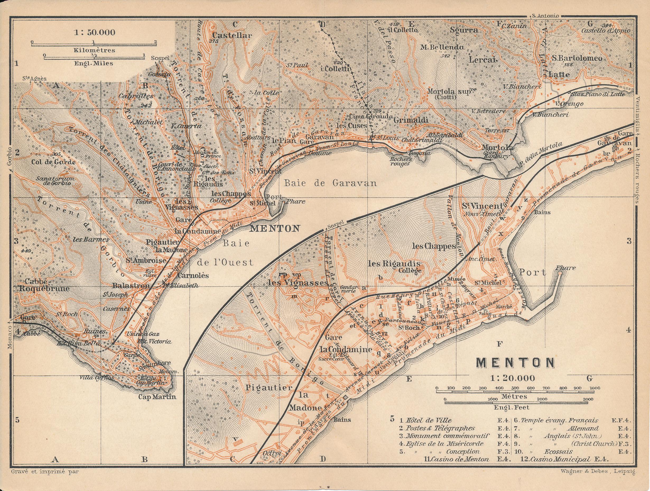 1914 Menton France Antique Map - Etsy
