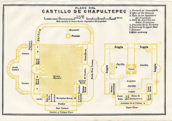 1933 Chapultepec Castle Mexico Antique Map | Etsy