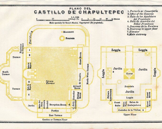 1933 Chapultepec Castle Mexico Antique Map - Etsy