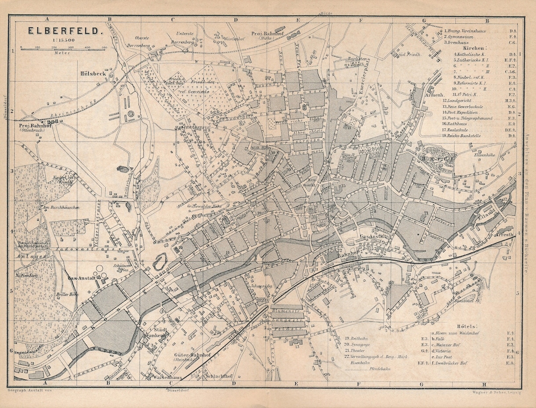 1881 Elberfeld Germany Antique Map - Etsy