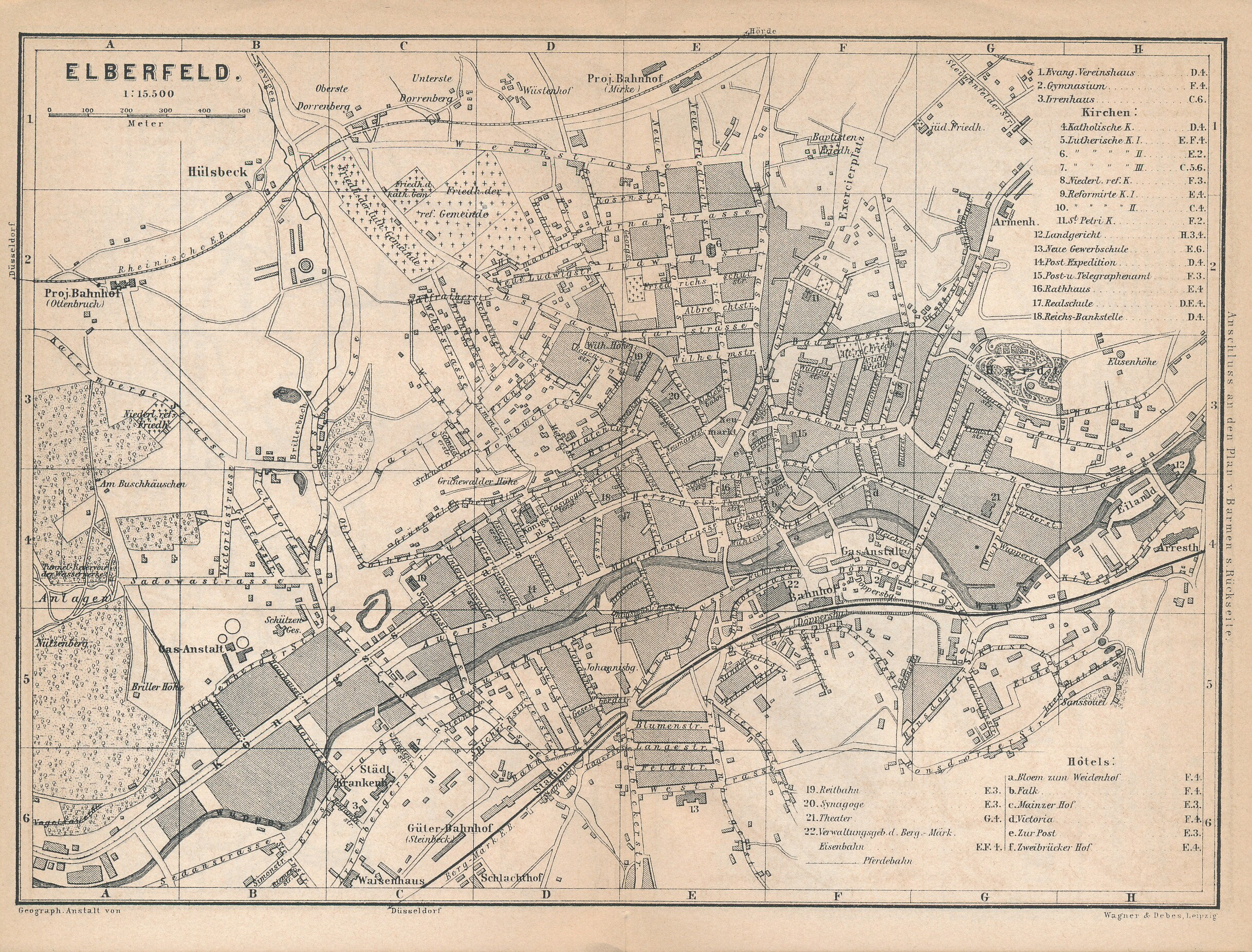 1881 Elberfeld Germany Antique Map - Etsy