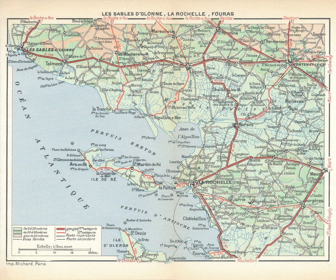 1955 La Rochelle France Area Vintage Map - Etsy