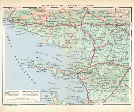 1955 La Rochelle France Area Vintage Map - Etsy