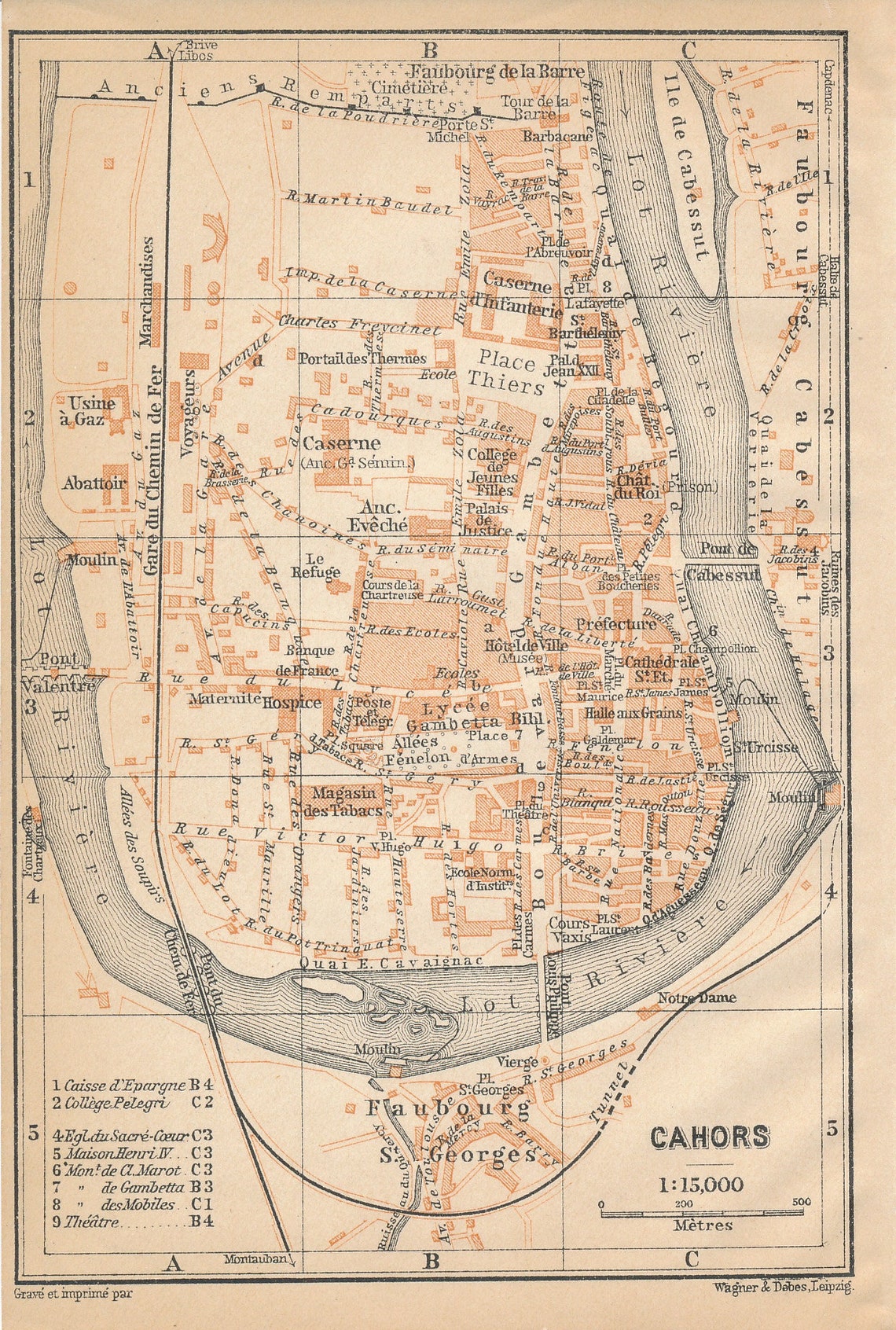 1914 Cahors France Antique Map - Etsy