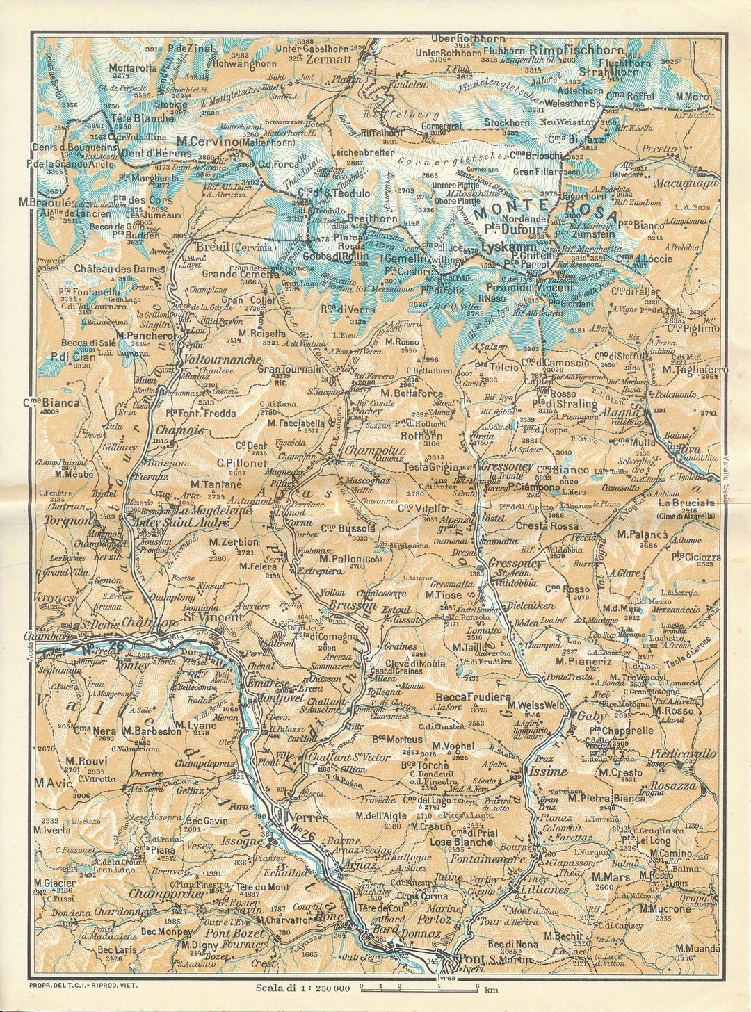 1959 Monte Rosa Vintage Map - Etsy