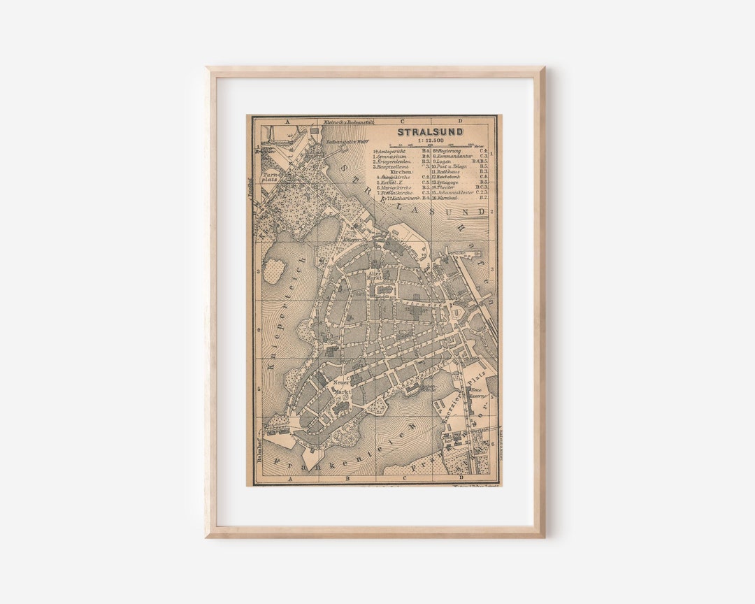 1904 Stralsund Germany Antique Map - Etsy