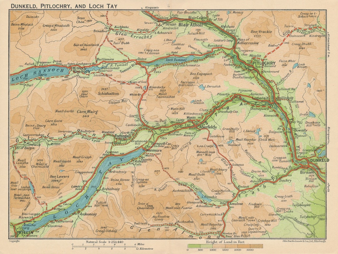 1949 Dunkeld, Pitlochry, and Loch Tay Scotland Antique Map - Etsy