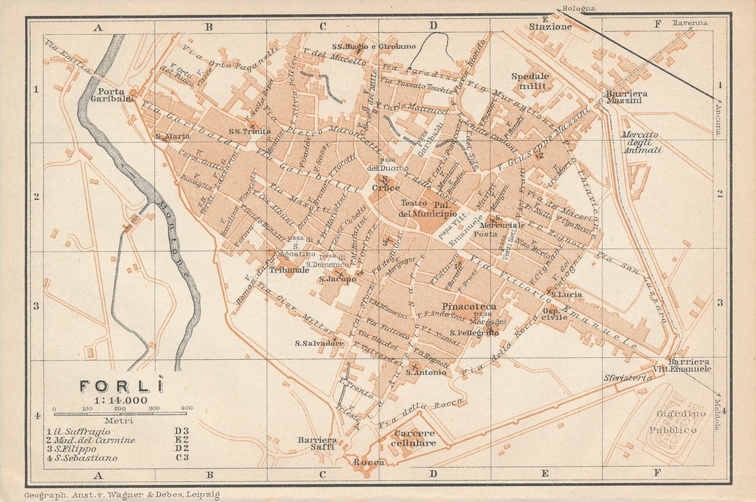 1909 Forli Italy Antique Map - Etsy