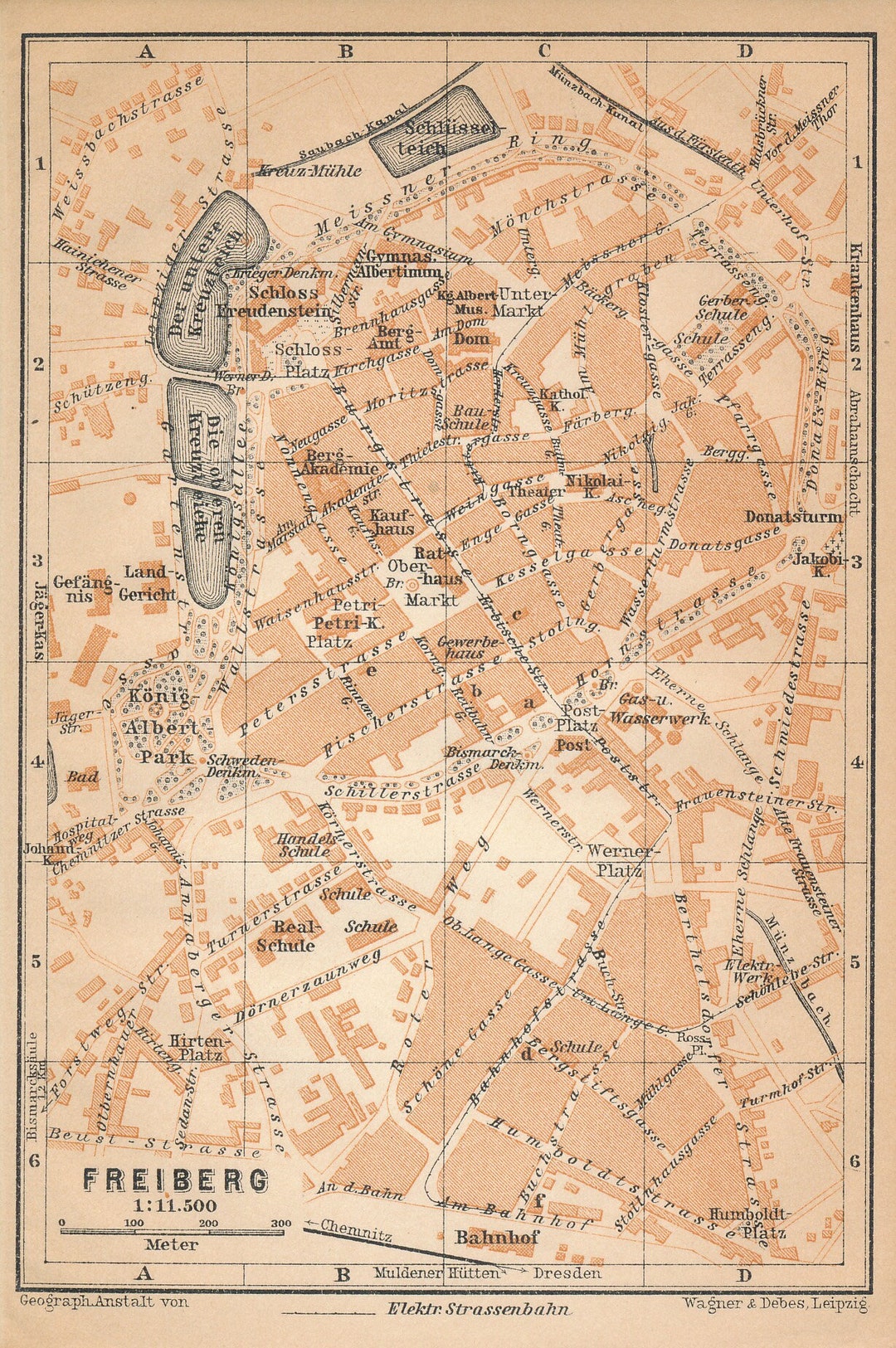 1910 Freiberg Germany Antique Map - Etsy