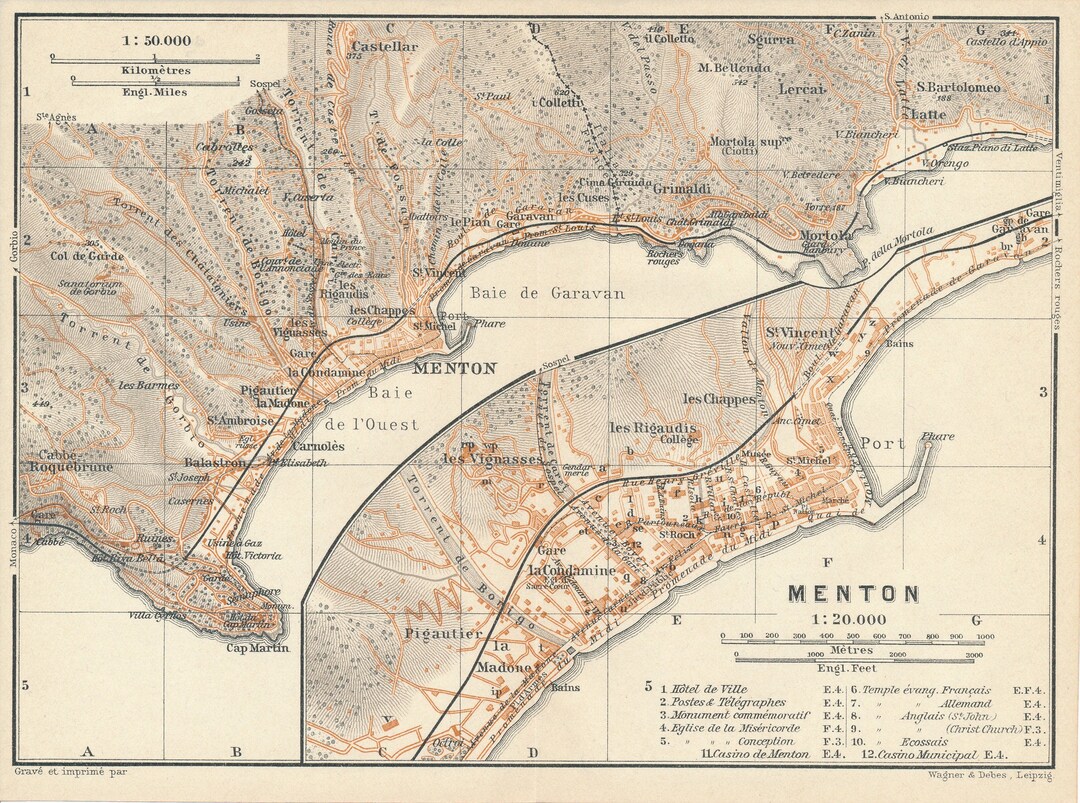 1914 Menton France Antique Map - Etsy