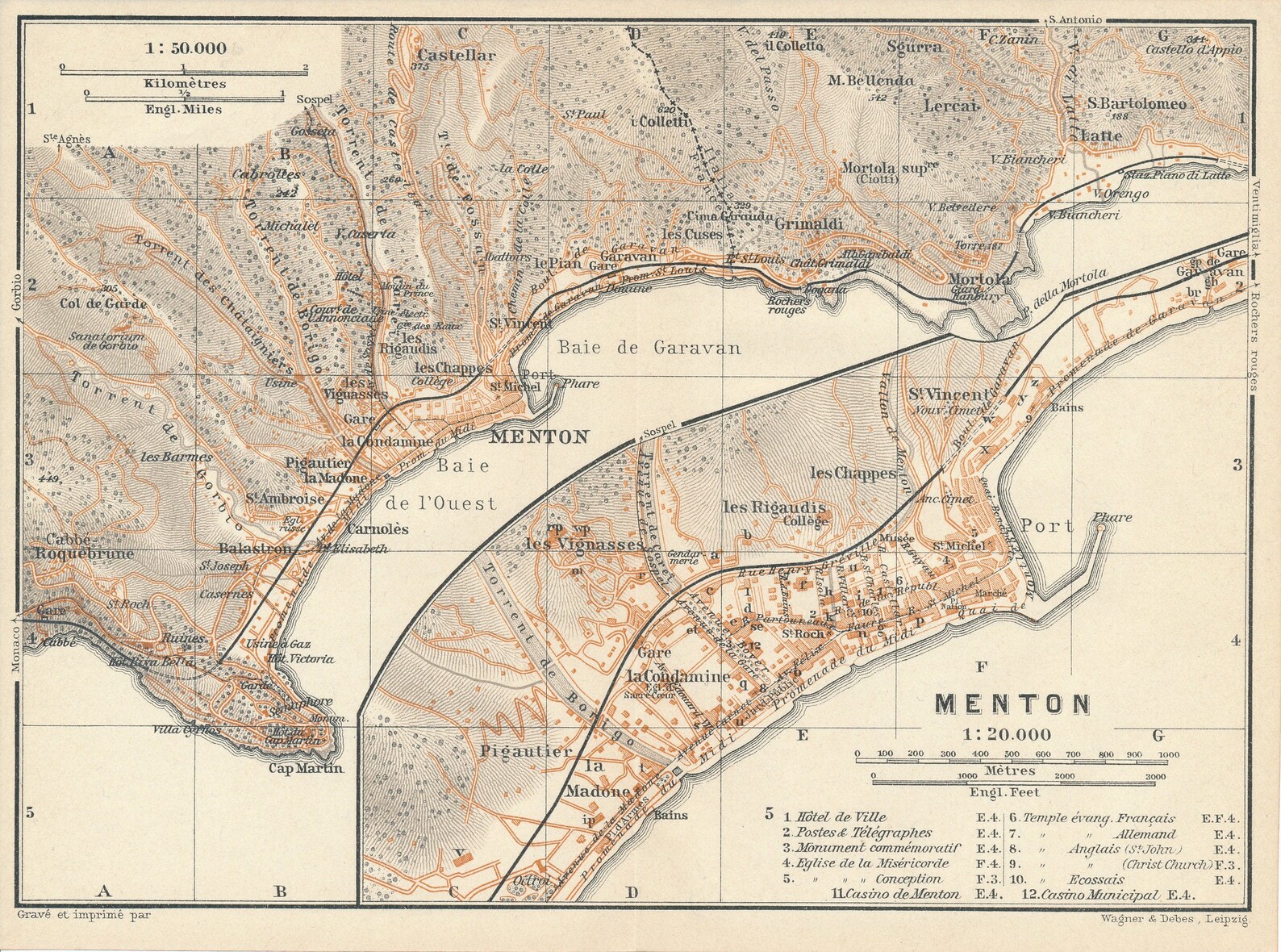 1914 Menton France Antique Map | Etsy