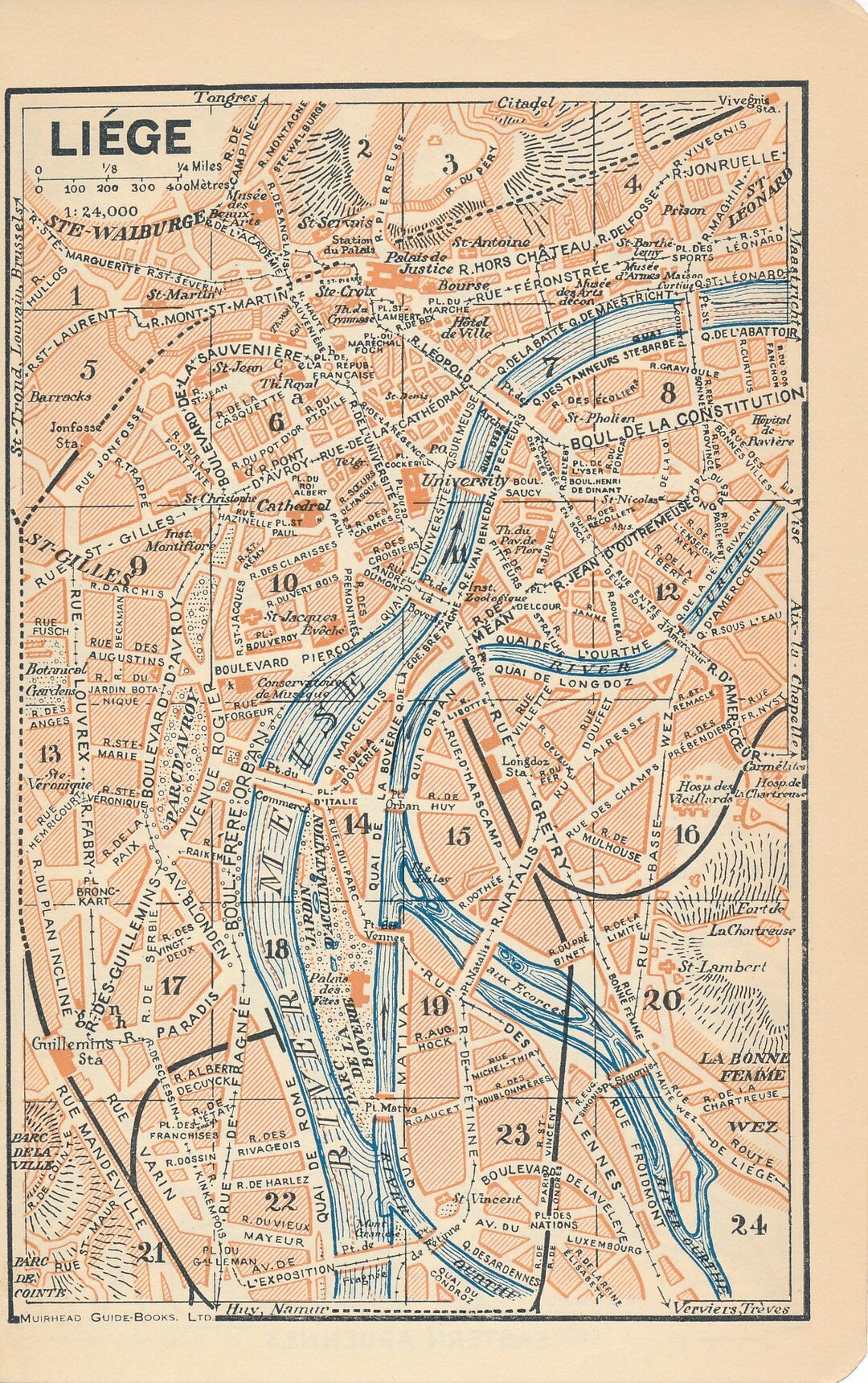 1929 Liege Belgium Antique Map - Etsy