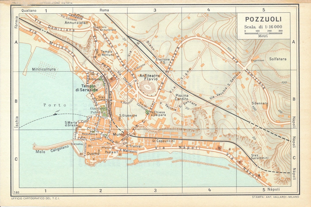 1960 Pozzuoli Italy Vintage Map - Etsy