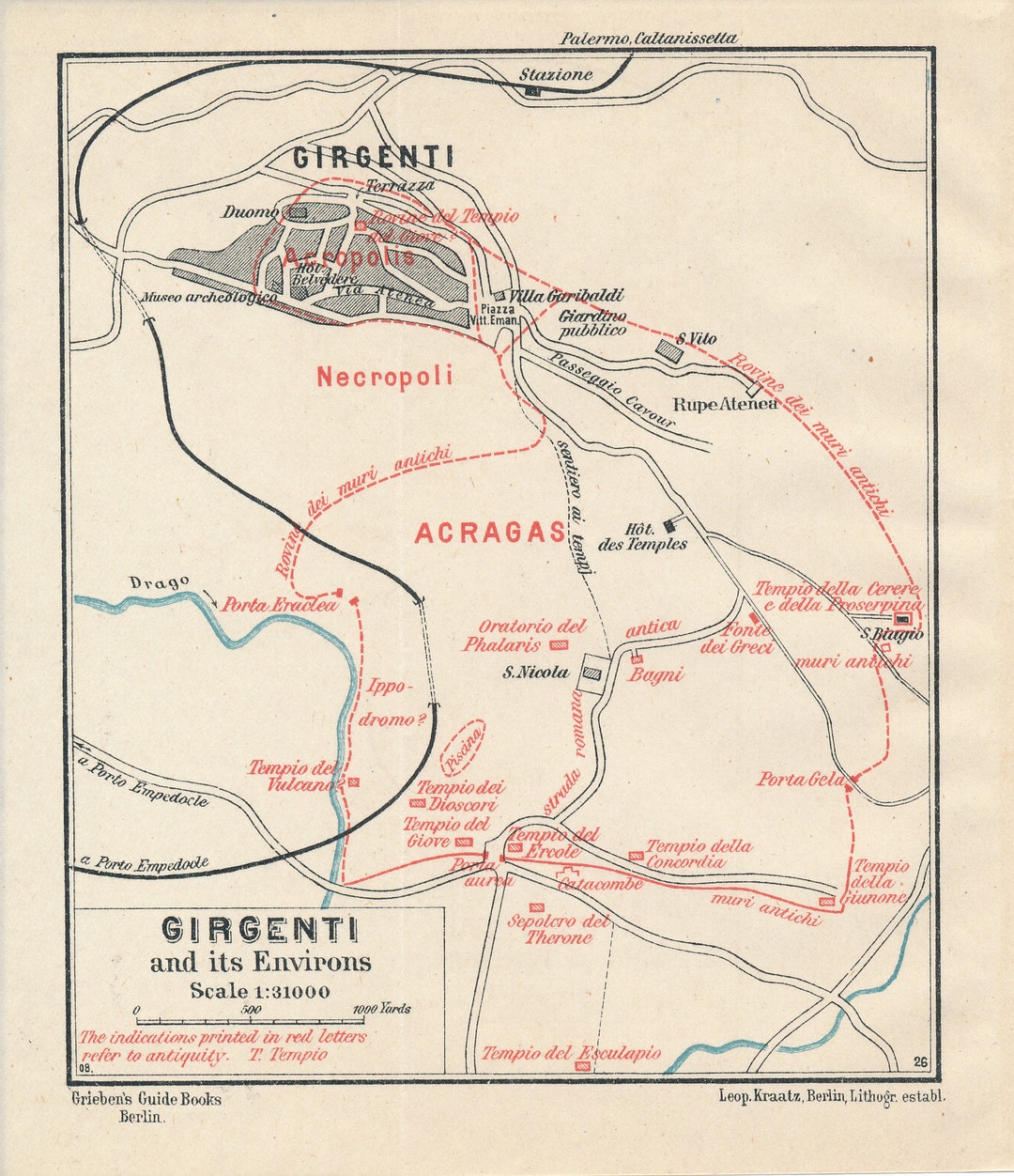 1927 Agrigento Sicilia Italia Mapa antiguo - Etsy España
