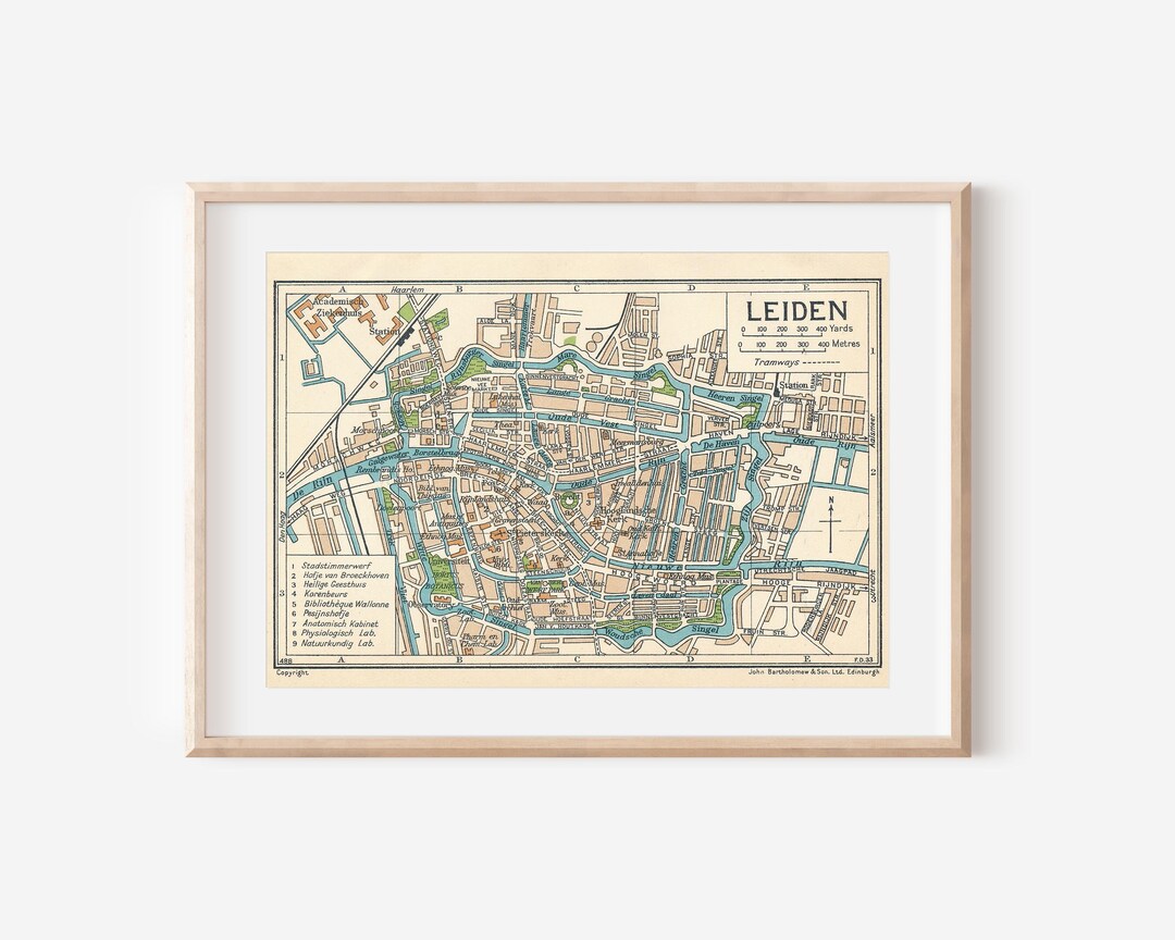 1933 Leiden Netherlands Antique Map - Etsy