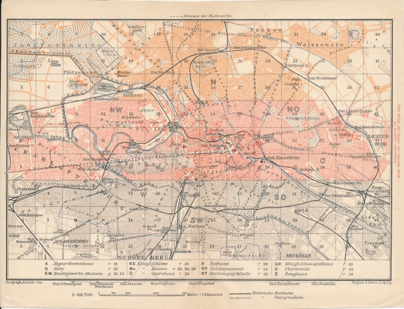 1912 Berlin Germany Antique Map | Etsy
