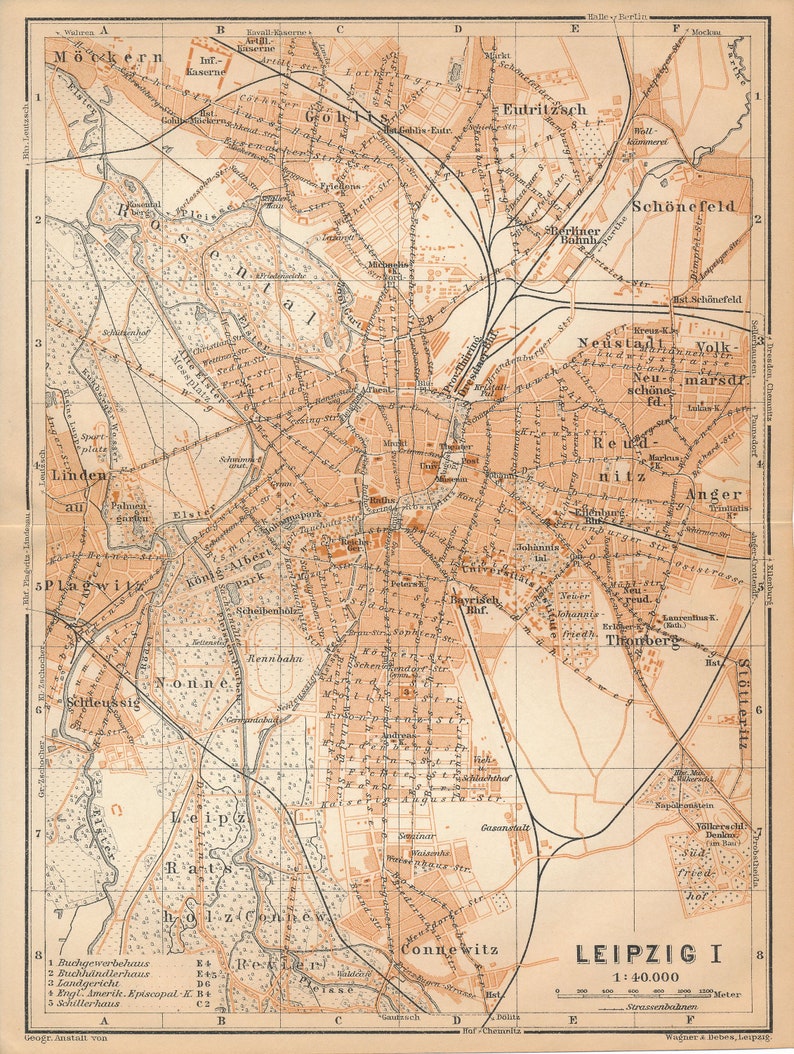 1910 Leipzig Germany Antique Map - Etsy