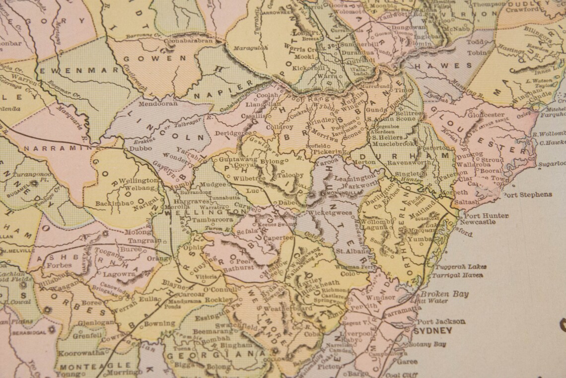 1901 New South Wales Australia Antique Map | Etsy