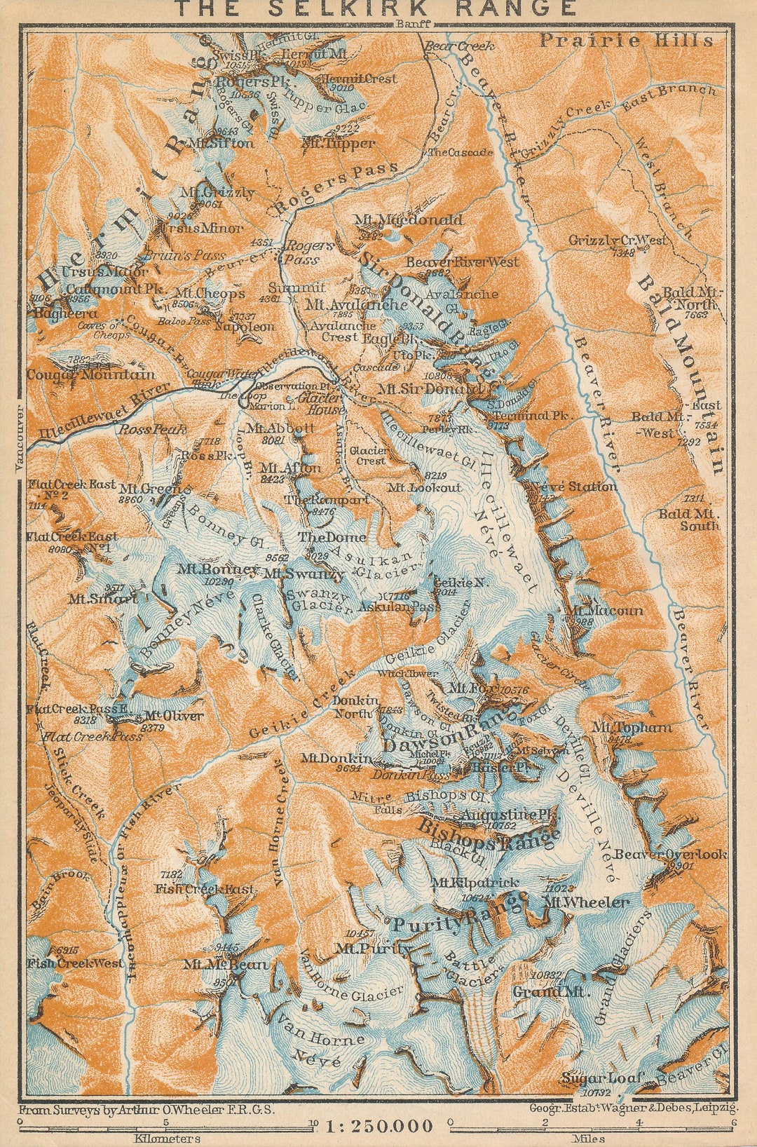 1907 Selkirk Mountain Range Canada Antique Map - Etsy
