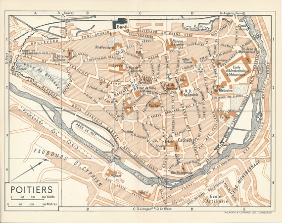 1958 Poitiers France Vintage Map | Etsy
