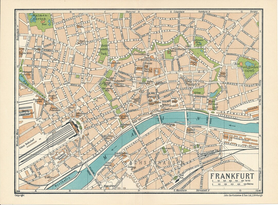 1933 Frankfurt Germany Antique Map - Etsy