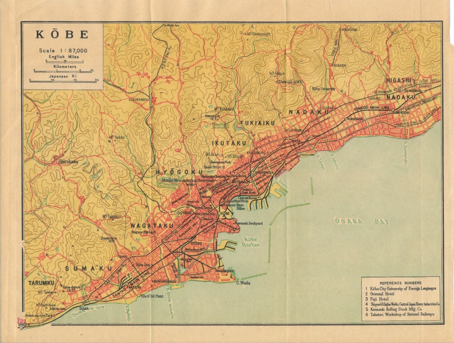 1952 Kobe Japan Antique Map - Etsy