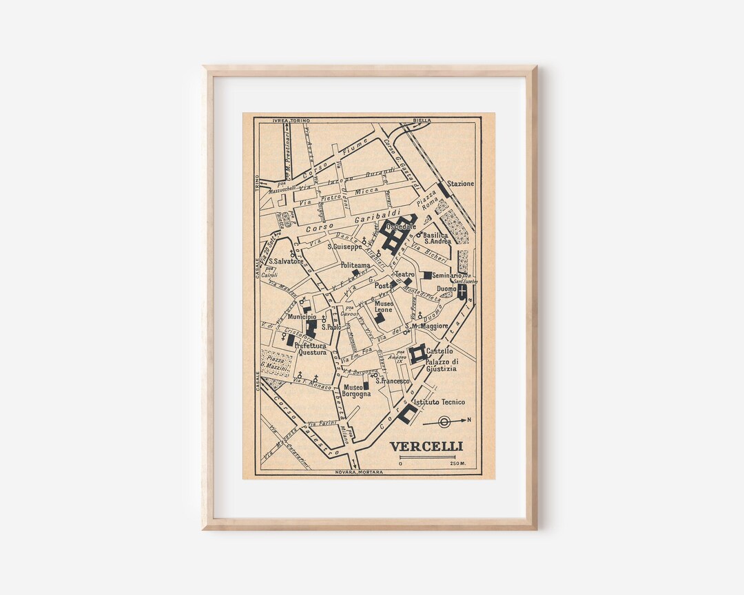 1954 Vercelli Italy Vintage Map - Etsy