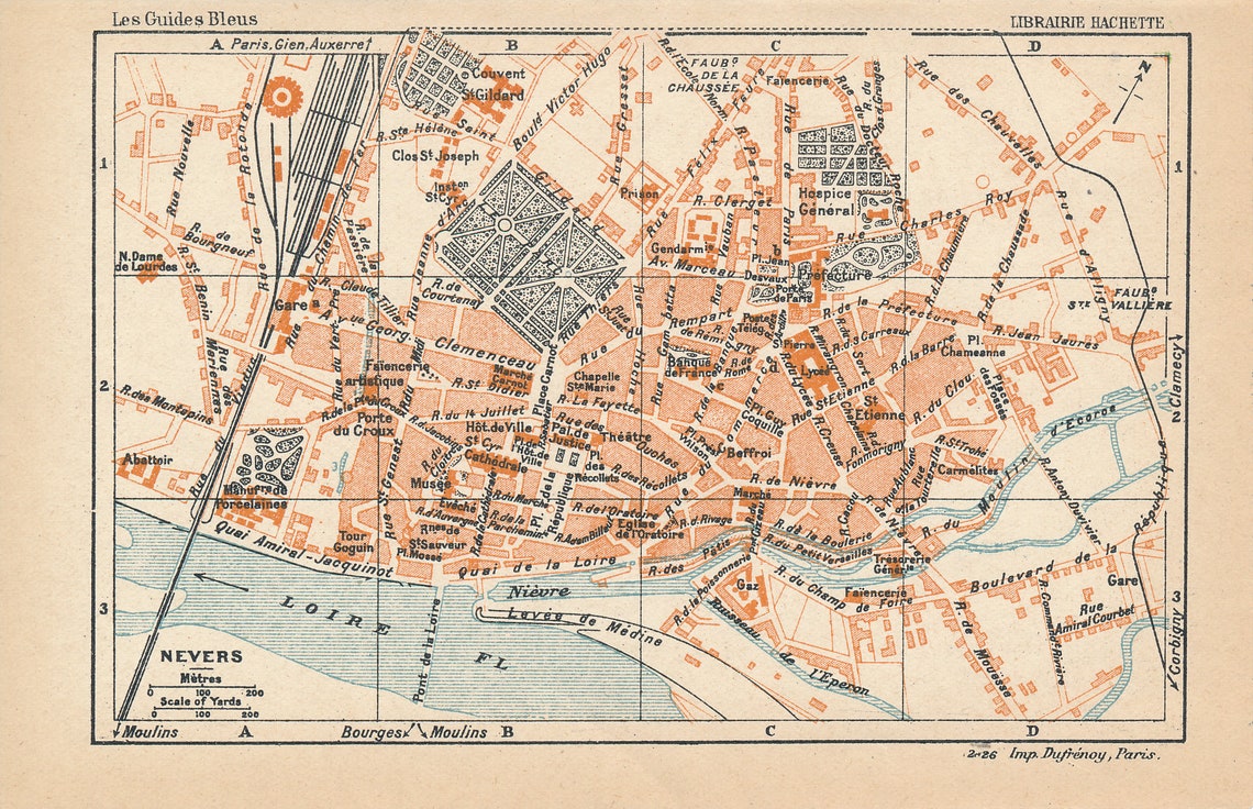 1925 Nevers France Antique Map - Etsy