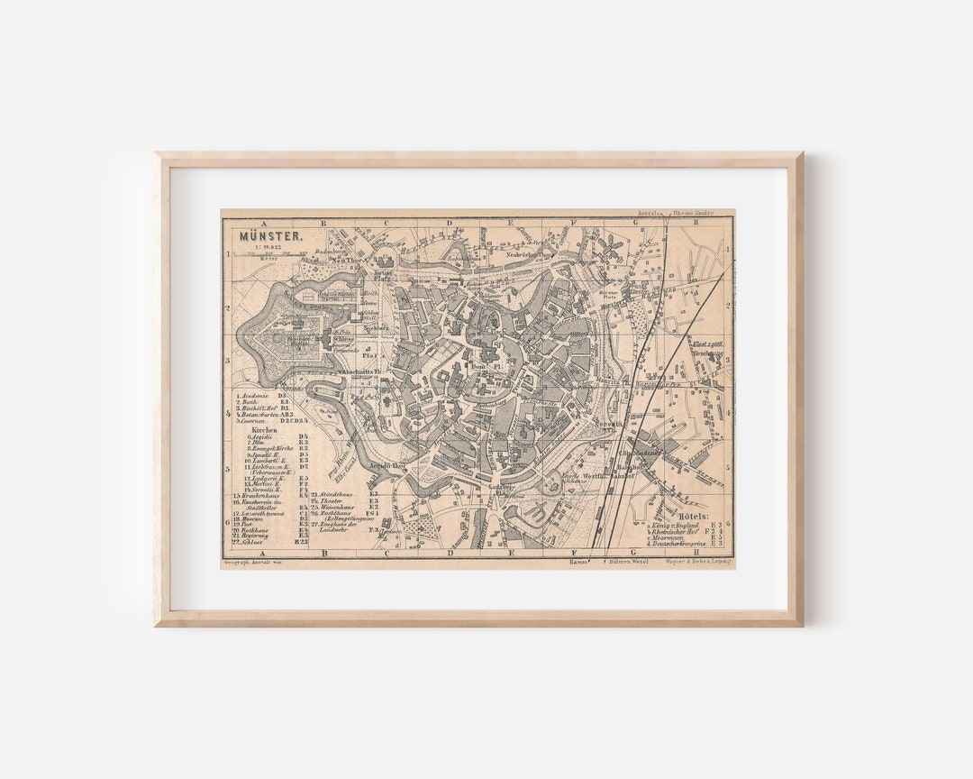 1881 Munster Germany Antique Map - Etsy