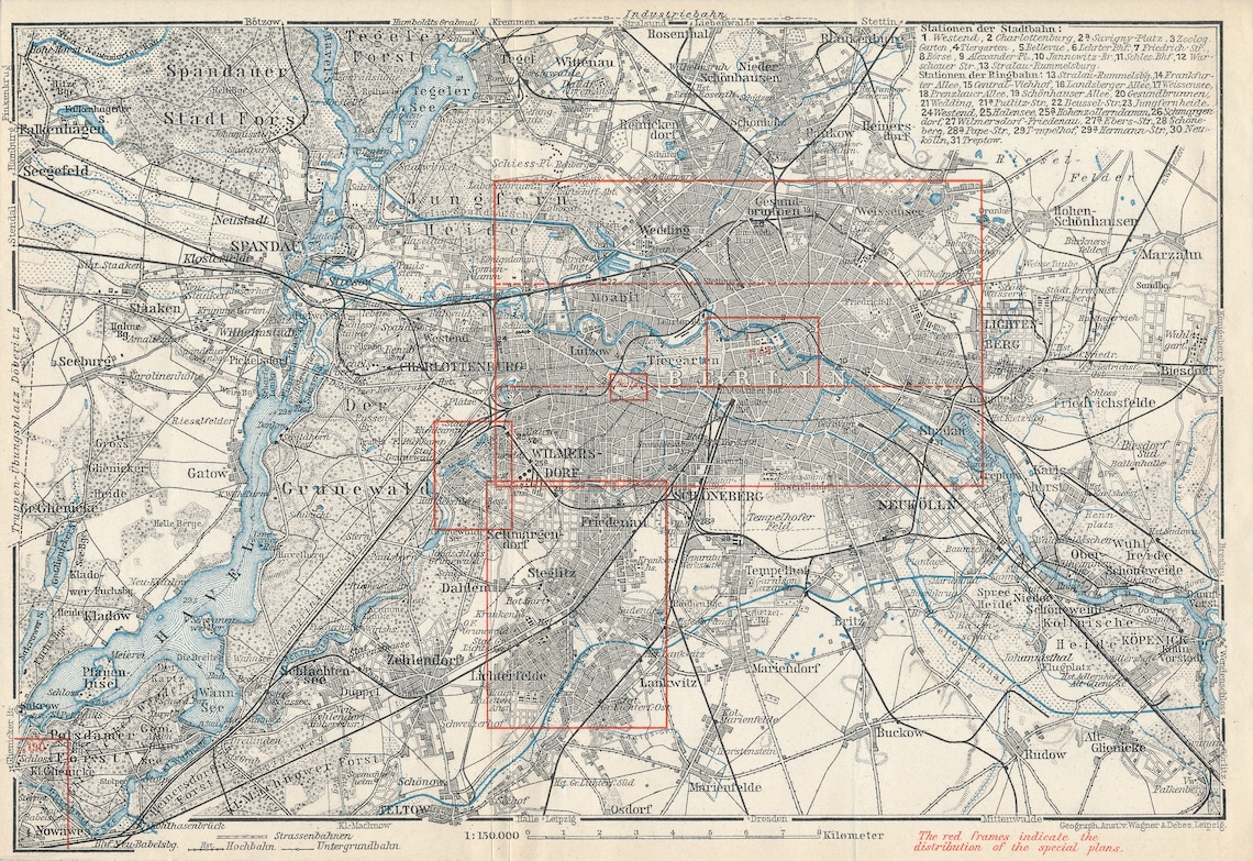 1912 Berlin Germany Antique Map | Etsy