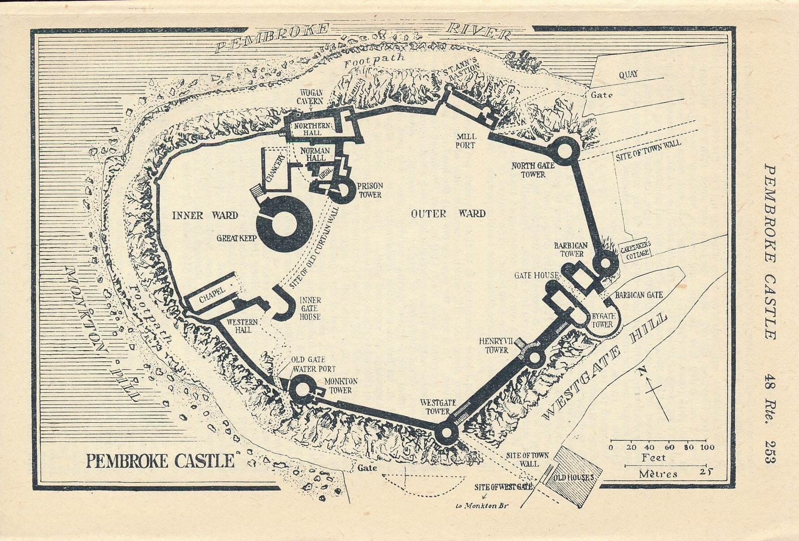 1948 Pembroke Castle, Wales, United Kingdom Vintage Map - Etsy