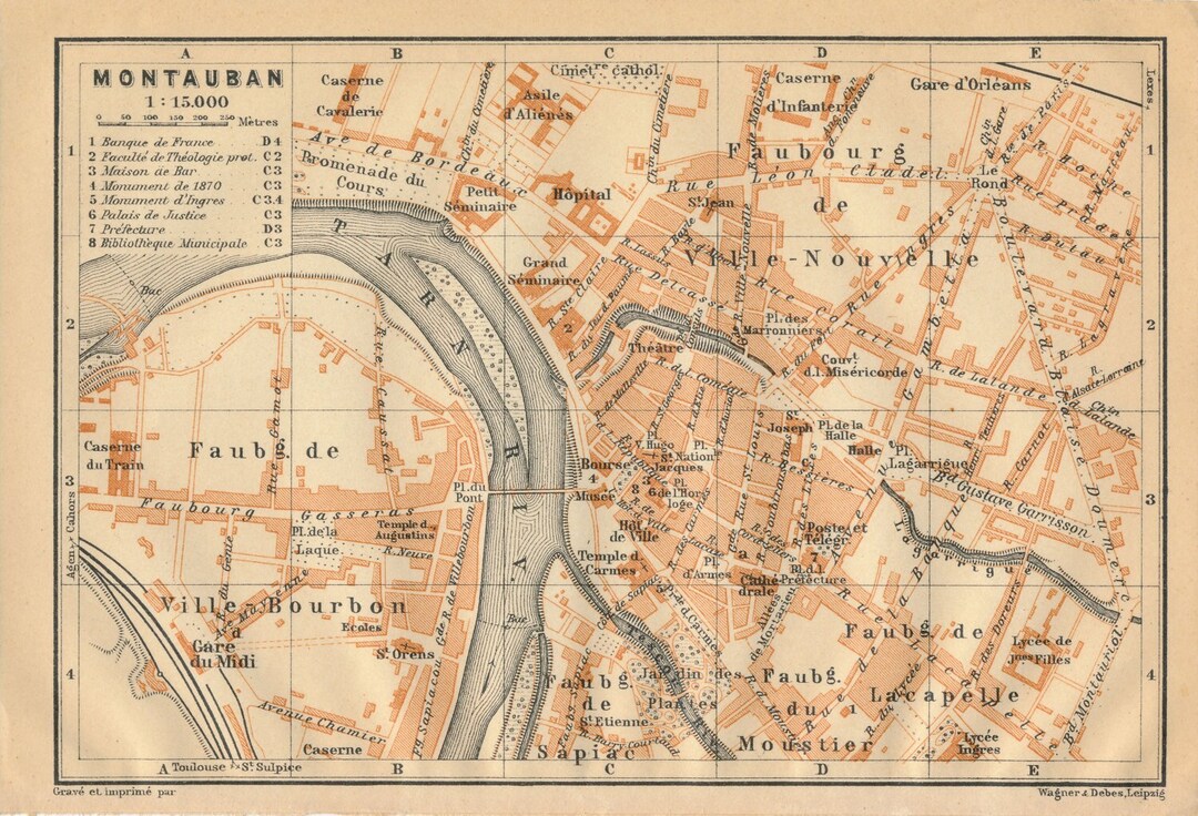 1914 Antique Map of Montauban France - Etsy