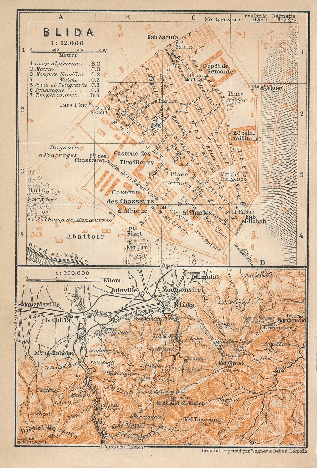 1911 Blida Algeria Antique Map - Etsy