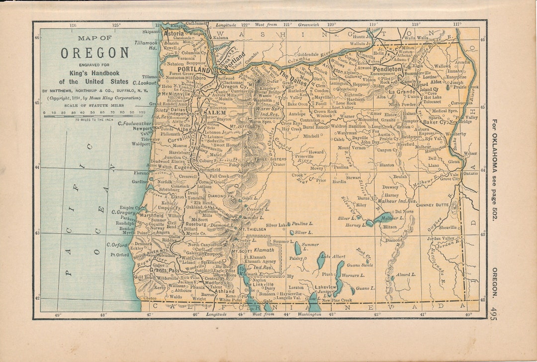 1891 Oregon Antique Map - Etsy