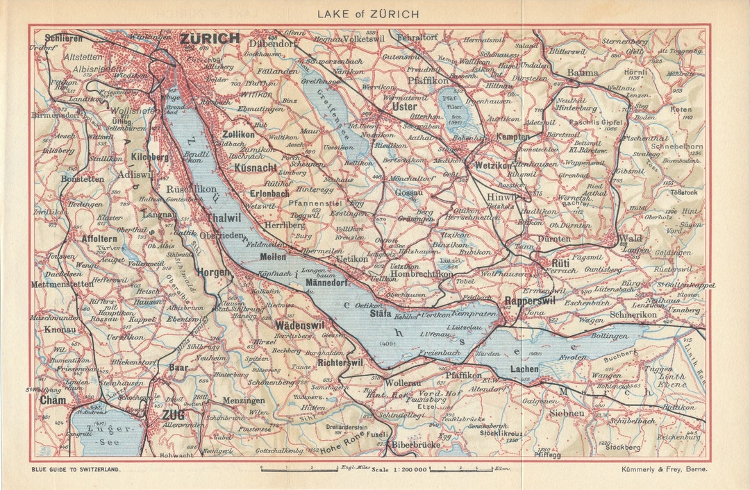 1948 Lake Zurich Switzerland Vintage Map - Etsy