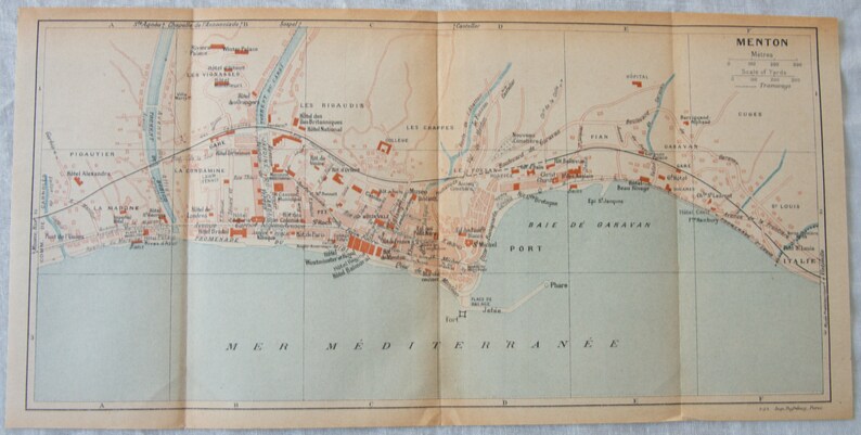 1926 Menton France Antique Map - Etsy
