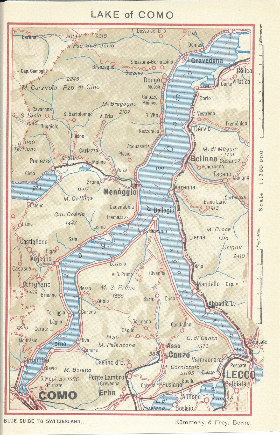 1948 Lake Como Italy Vintage Map - Etsy
