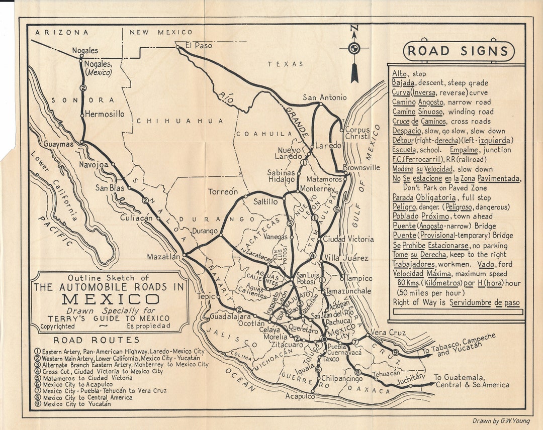 1935 Mexico Antique Road Map - Etsy