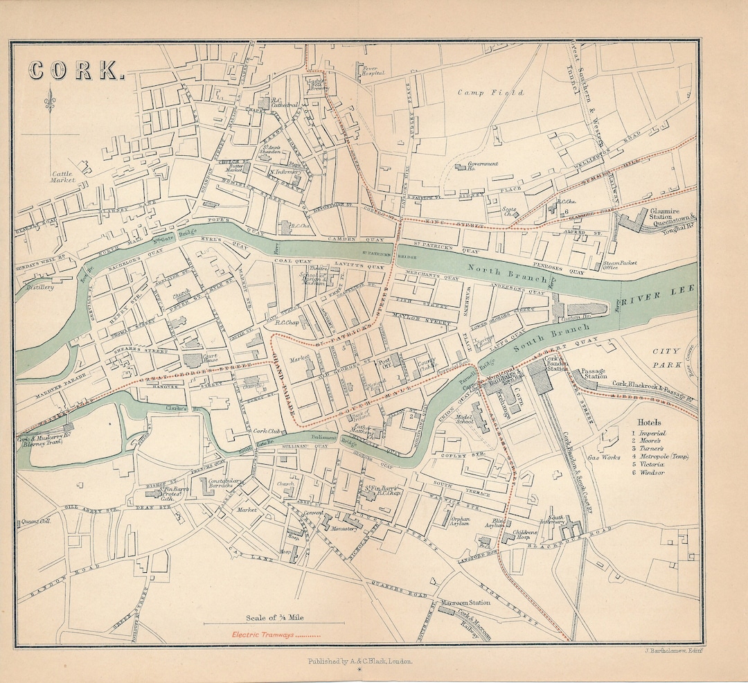 1906 Cork Ireland Antique Map - Etsy