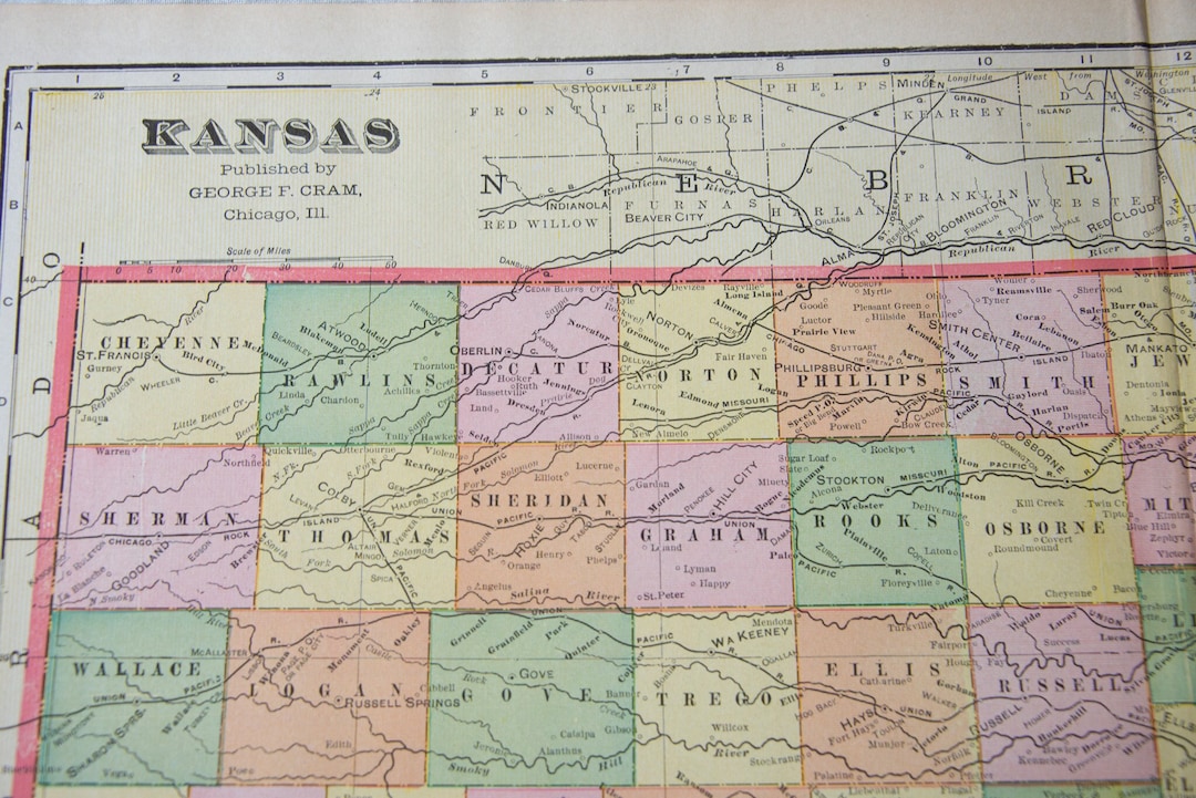 1909 Kansas Antique Map - Etsy