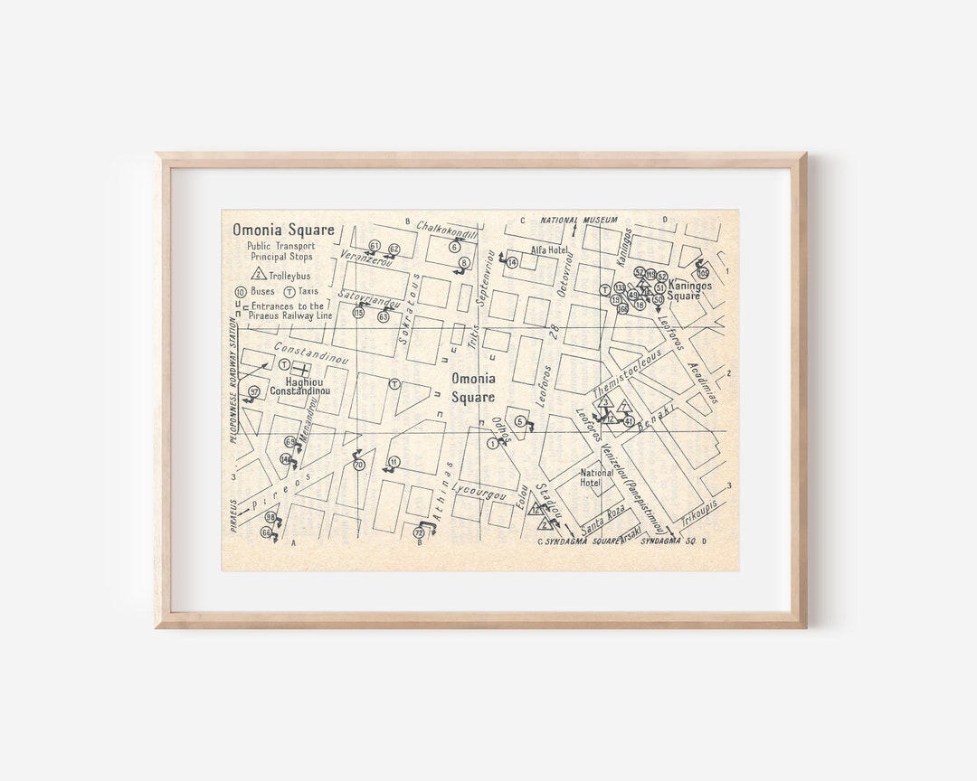 1964 Omonoia Square Athens Greece Vintage Map - Etsy