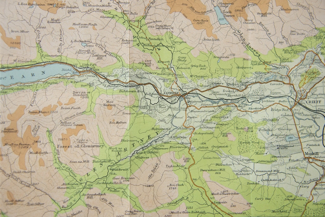1908 Crieff & Comrie Scotland Area Antique Map - Etsy
