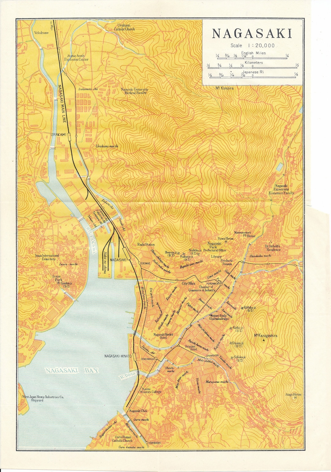 1959 Nagasaki Japan Antique Map - Etsy